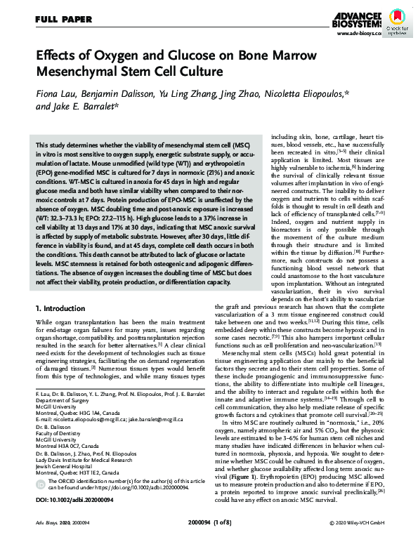 (PDF) Effects of Oxygen and Glucose on Bone Marrow Mesenchymal Stem ...