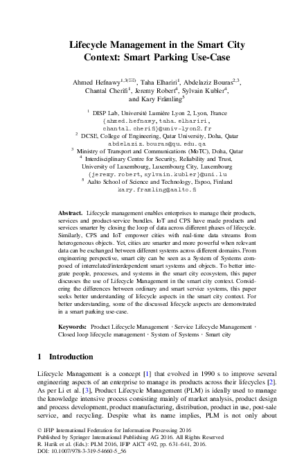 (PDF) Lifecycle Management in the Smart City Context: Smart Parking Use ...