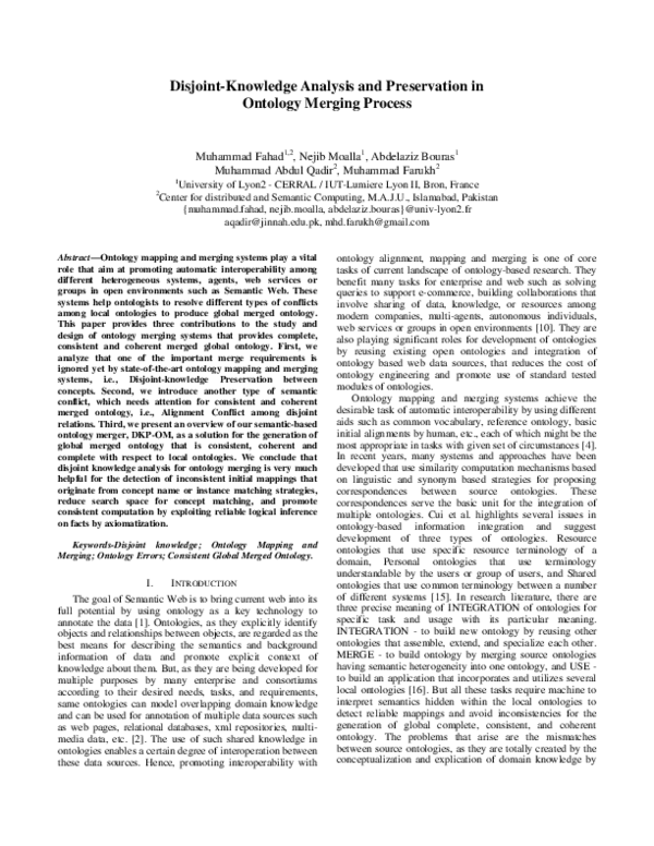 (PDF) Disjoint-Knowledge Analysis and Preservation in Ontology Merging Process