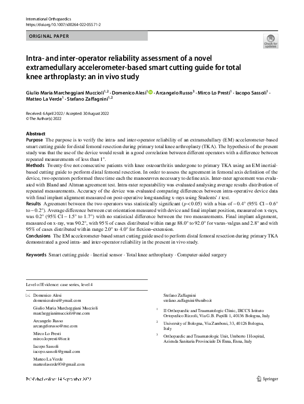 (PDF) Reliability of Extramedullary Cutting Guide in TKA