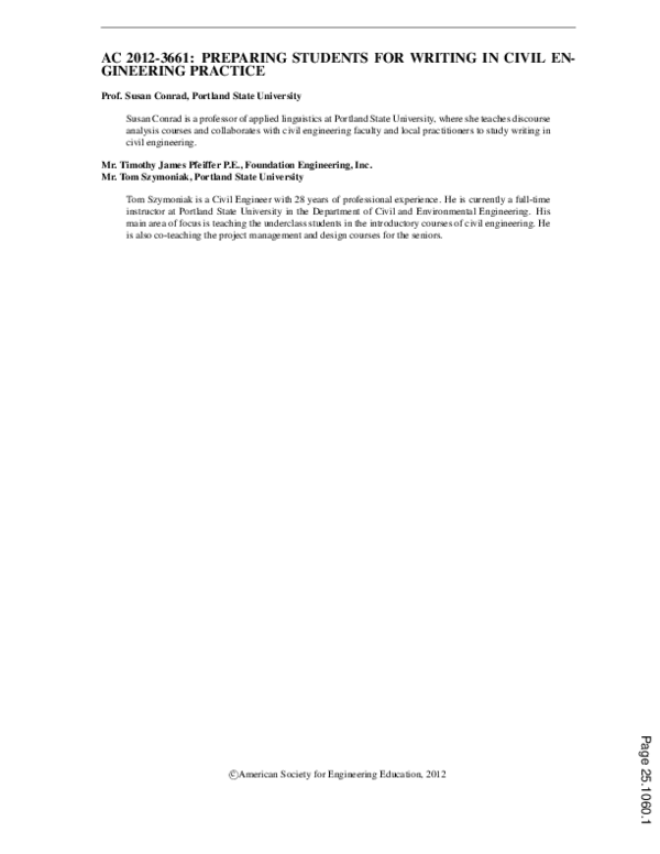 (PDF) Preparing Students for Writing in Civil Engineering Practice