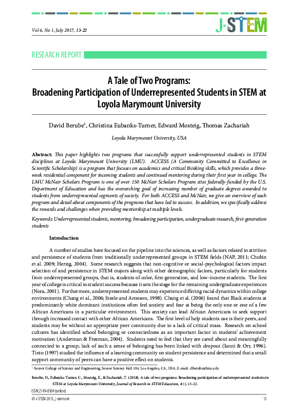 (PDF) A Tale of Two Programs: Broadening Participation of Underrepresented Students in STEM at ...