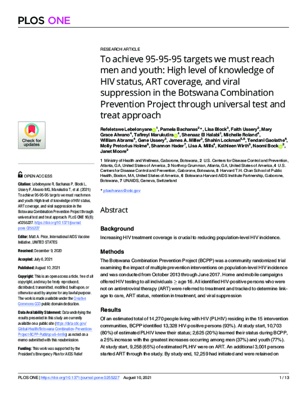 (PDF) Reaching 95-95-95 HIV Targets: Insights from BCPP Study