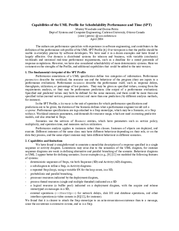 Pdf Capabilities Of The Uml Profile For Schedulability Performance And Time Spt 