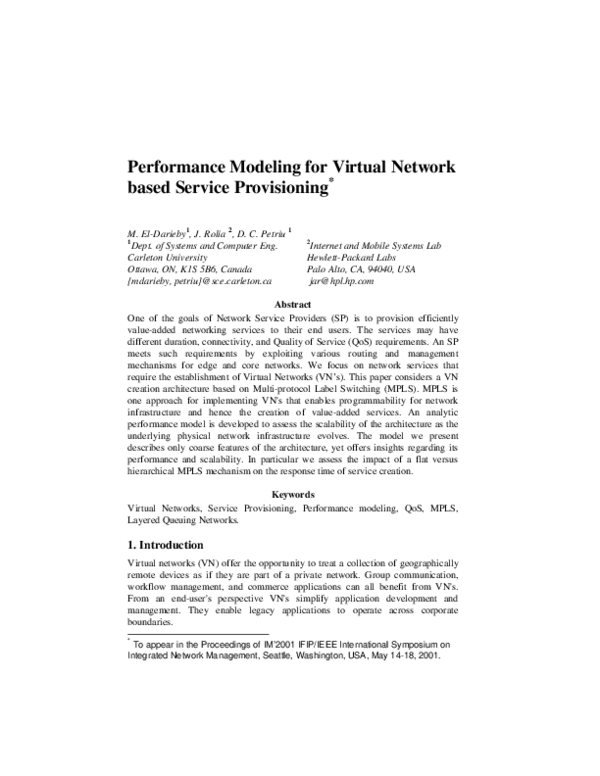 (PDF) Performance modeling for virtual network based service provisioning