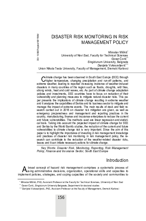 (PDF) Disaster risk monitoring in risk management policy
