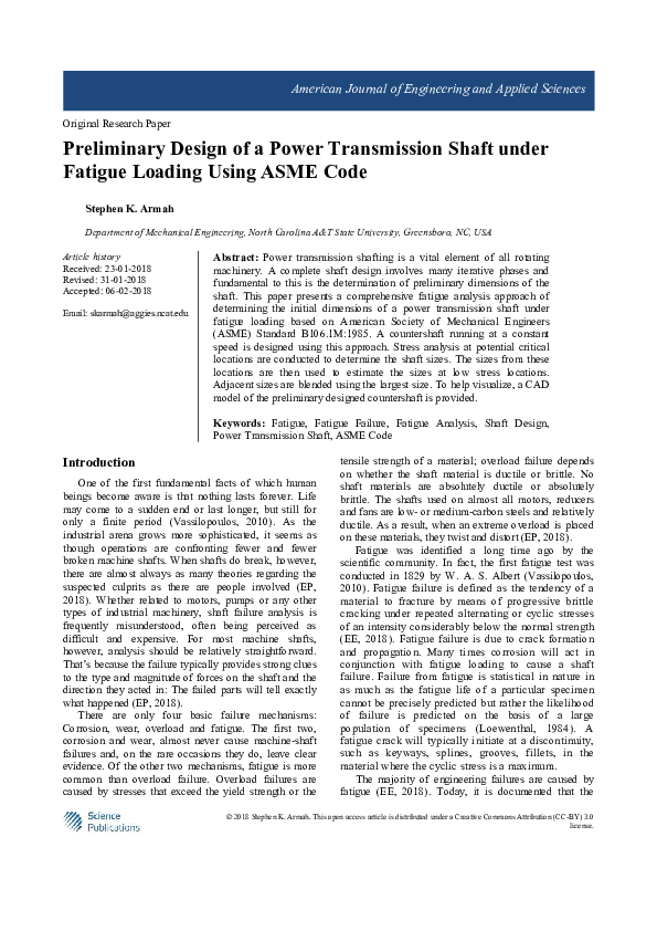 (PDF) Preliminary Design of a Power Transmission Shaft under Fatigue ...