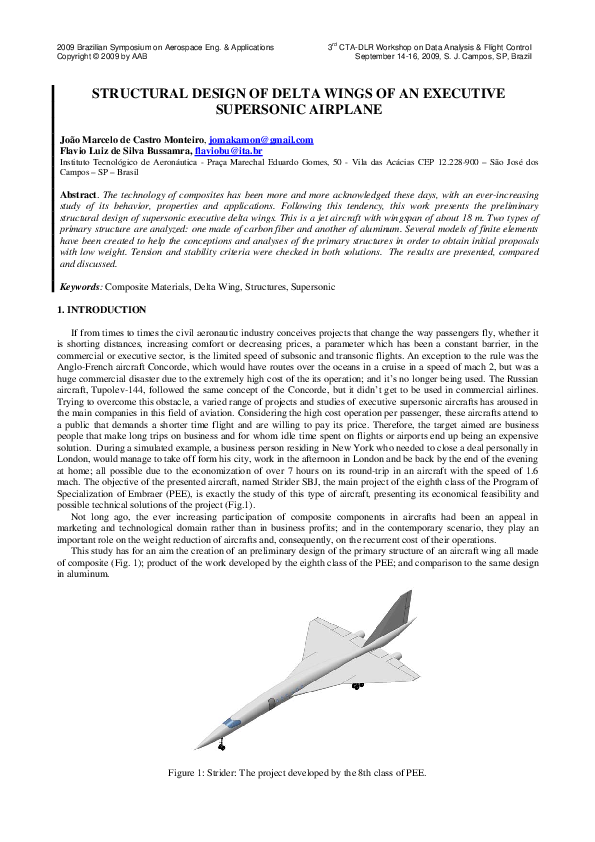 (PDF) Structural Design of Delta Wings of an Executive Supersonic Airplane