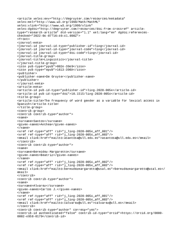 The frequency of word gender as a variable for lexical access in Spanish