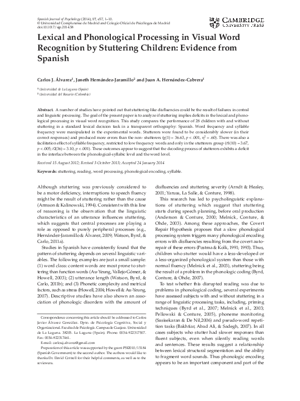(PDF) Lexical and Phonological Processing in Visual Word Recognition by Stuttering Children ...