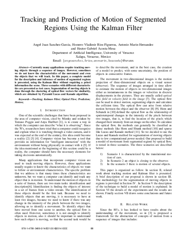 (PDF) Tracking and prediction of motion of segmented regions using the Kalman filter