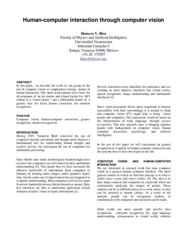 (PDF) Human-computer interaction through computer vision