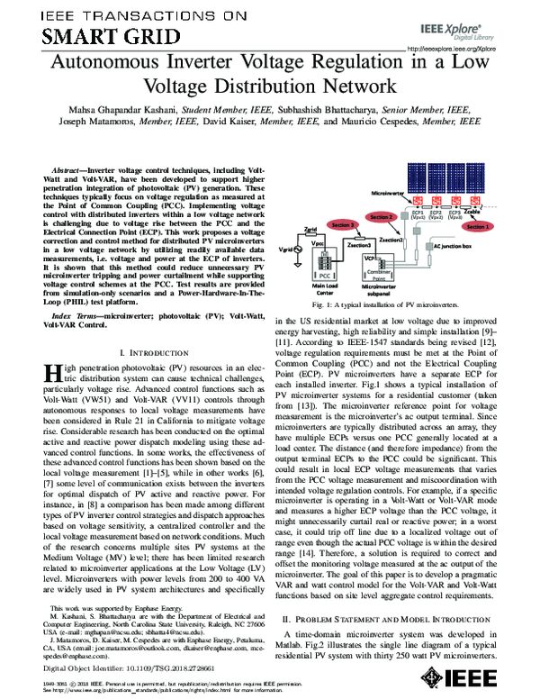 (PDF) Autonomous Inverter Voltage Regulation in a Low Voltage Distribution Network | Subhashish ...
