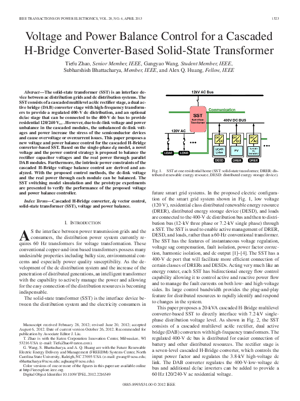 (PDF) Voltage and Power Balance Control for a Cascaded H-Bridge Converter-Based Solid-State ...