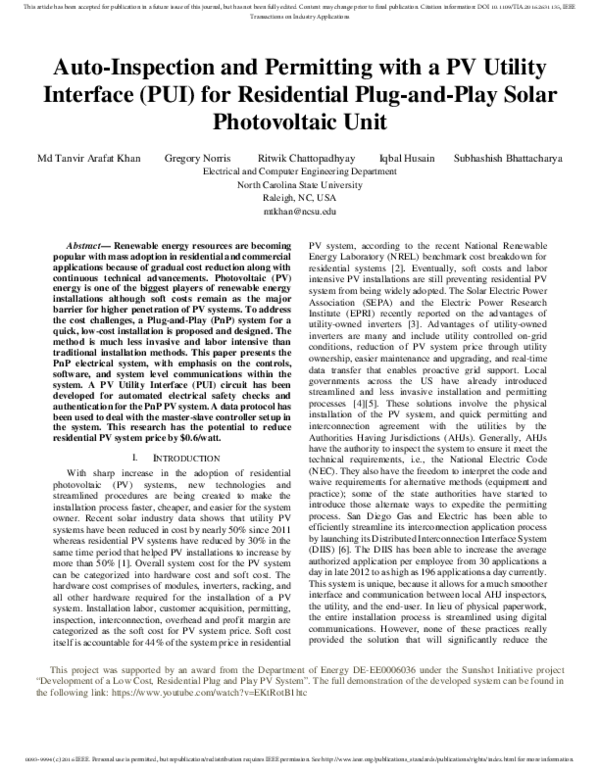 (PDF) Auto-inspection and permitting with a PV Utility Interface (PUI ...