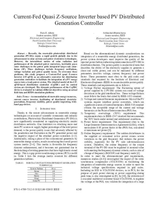 Pdf Current Fed Quasi Z Source Inverter Based Pv Distributed Generation Controller
