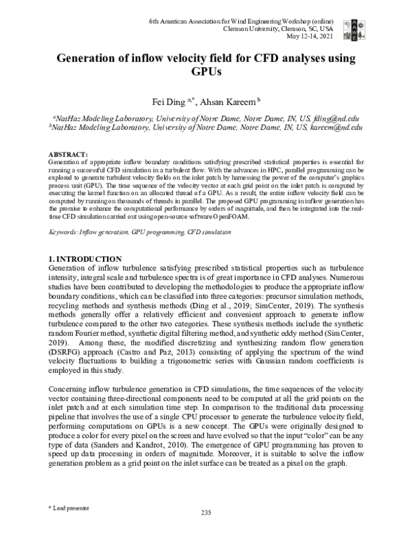 Pdf Generation Of Inflow Velocity Field For Cfd Analyses Using Gpus