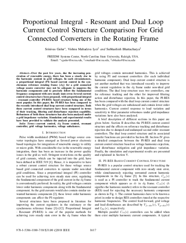 Pdf Proportional Integral — Resonant And Dual Loop Current Control Structure Comparison For