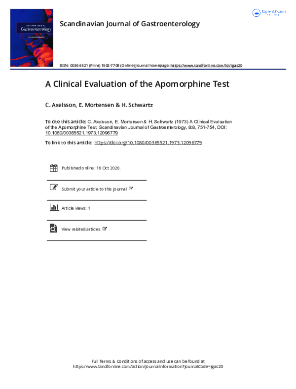 (PDF) A Clinical Evaluation of the Apomorphine Test