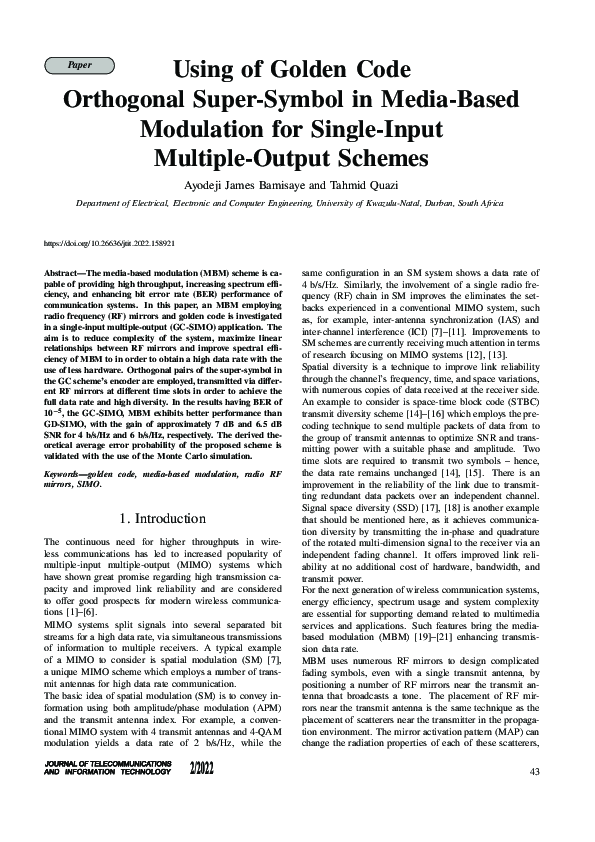 (PDF) Using of Golden Code Orthogonal Super-Symbol in Media-Based ...