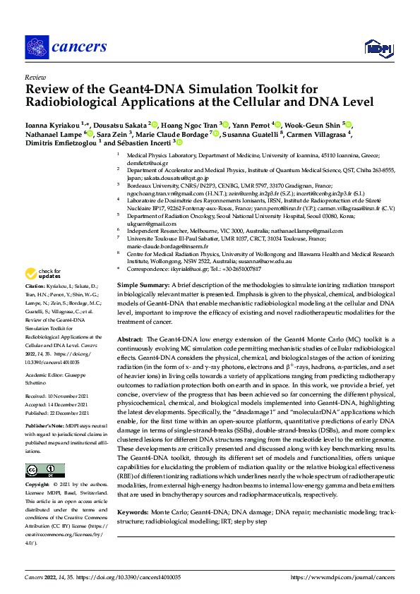 (PDF) Review of the Geant4-DNA Simulation Toolkit for Radiobiological Applications at the ...