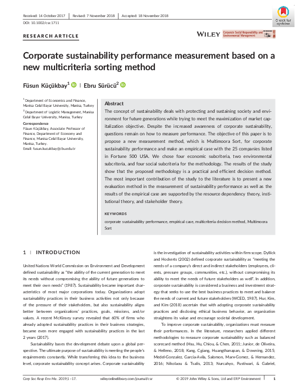 (PDF) Corporate Sustainability Performance Measurement Systems: A ...
