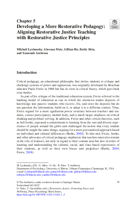 (PDF) Developing a More Restorative Pedagogy: Aligning Restorative Justice Teaching with ...