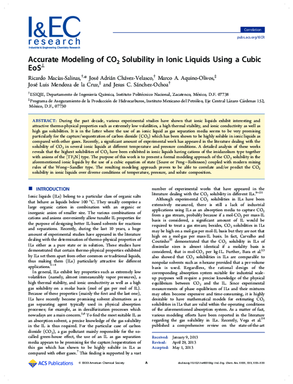(PDF) Accurate Modeling of CO2 Solubility in Ionic Liquids Using a Cubic EoS
