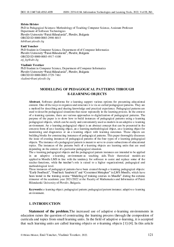 (PDF) MODELLING OF PEDAGOGICAL PATTERNS THROUGH E-LEARNING OBJECTS