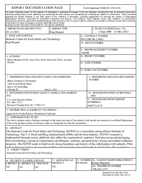 (PDF) National Center for Food Safety and Technology