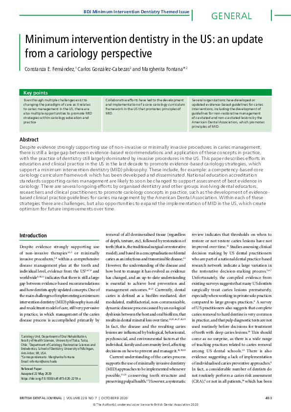 (PDF) Minimum intervention dentistry in the US: an update from a ...