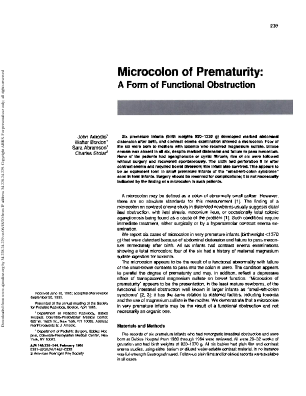 (PDF) Microcolon of prematurity: a form of functional obstruction