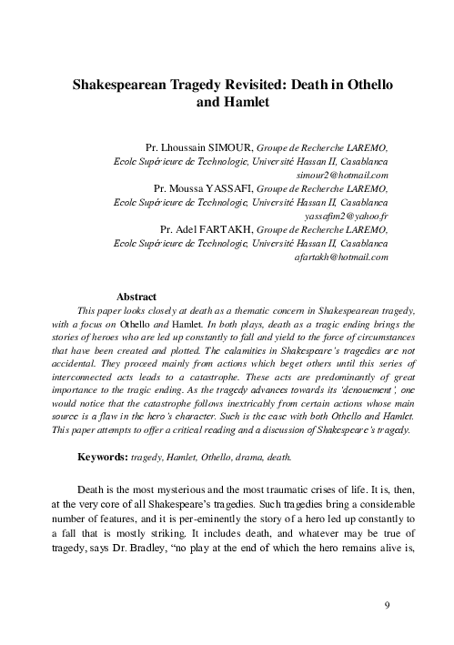 (PDF) Shakespearean Tragedy Revisited: Death in Othello and Hamlet