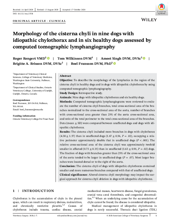 (PDF) Morphology of the cisterna chyli in nine dogs with idiopathic ...