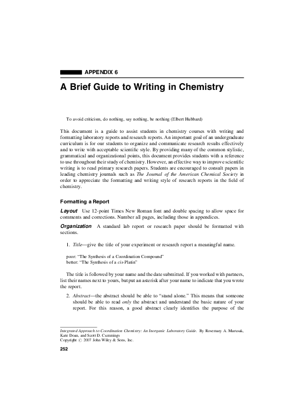 (PDF) Appendix 6: A Brief Guide to Writing in Chemistry