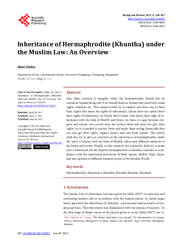 (PDF) Inheritance of Hermaphrodite (Khuntha) under the Muslim Law: An ...