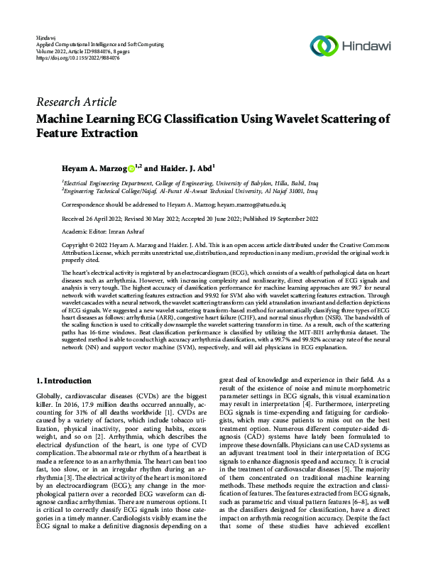 (PDF) Machine Learning ECG Classification Using Wavelet Scattering of ... (PDF) Machine Learning ECG Classification Using Wavelet Scattering of ...
