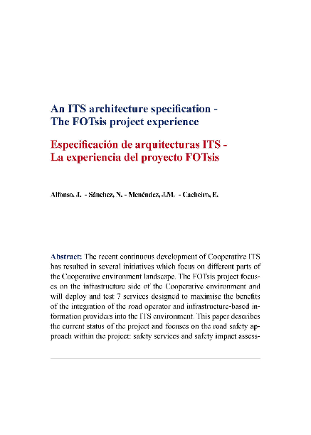 (PDF) An ITS architecture specification - the FOTsis project experience