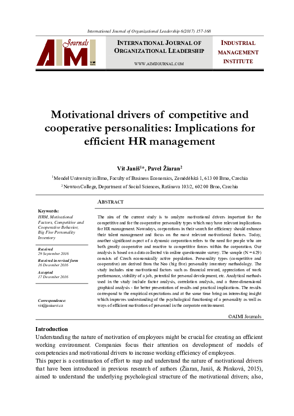 (PDF) Motivational drivers of competitive and cooperative personalities ...