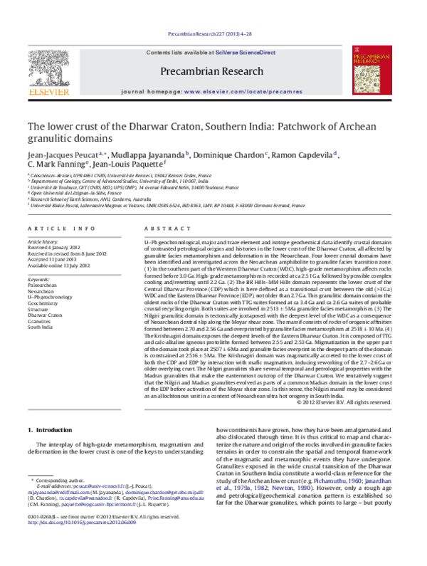 (PDF) The lower crust of the Dharwar Craton, Southern India: Patchwork ...