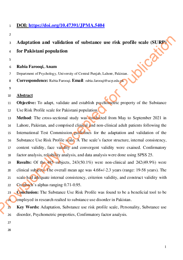 (PDF) Adaptation and validation of substance use risk profile scale ...