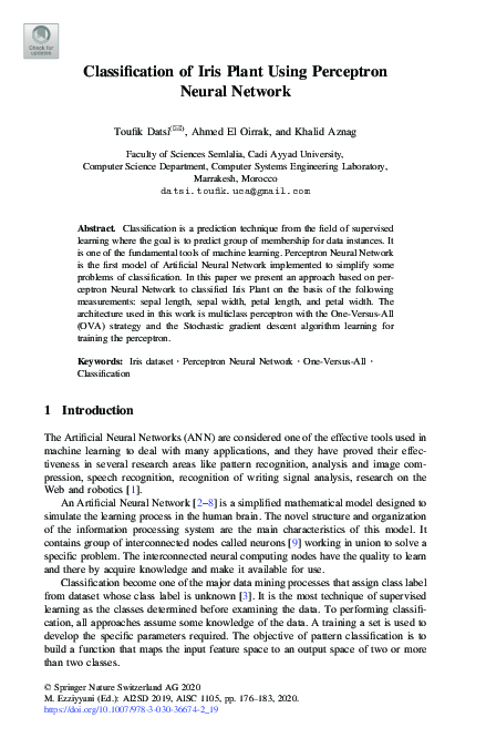 (PDF) Classification of Iris Plant Using Perceptron Neural Network