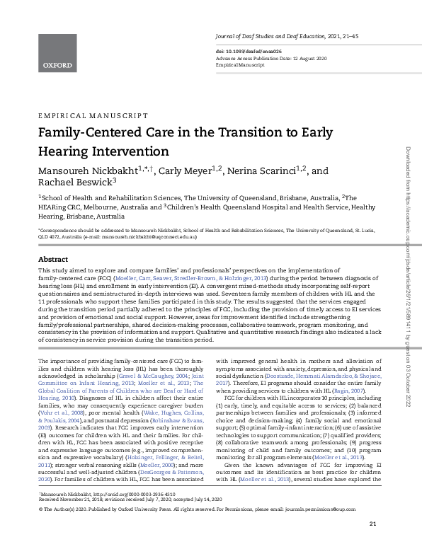(PDF) Family-Centered Care in the Transition to Early Hearing ...