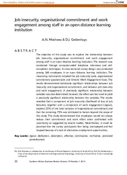 (PDF) Job insecurity, organizational commitment and work engagement ...