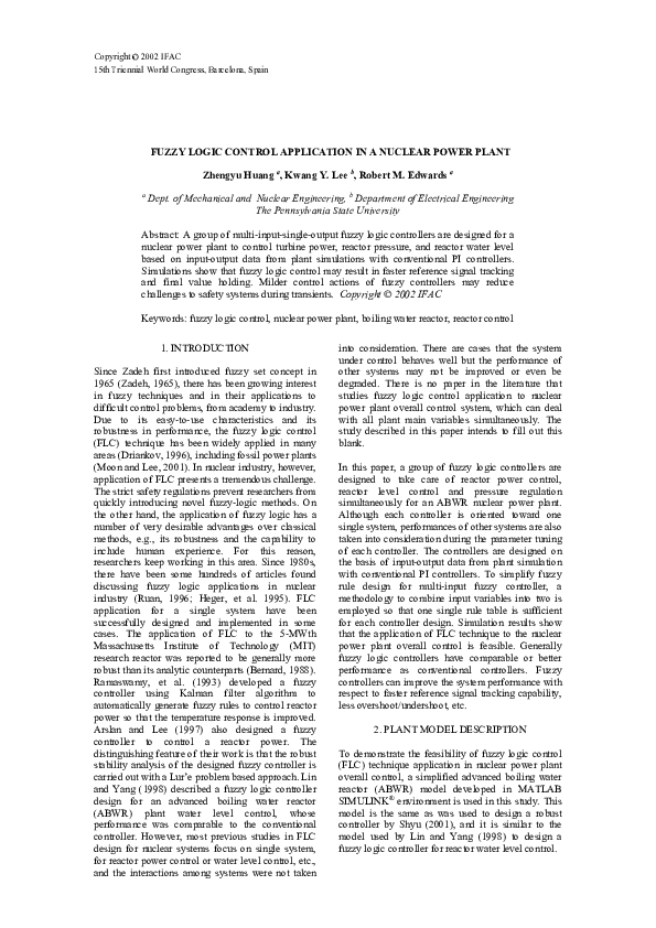 Pdf Fuzzy Logic Control Application In A Nuclear Power Plant