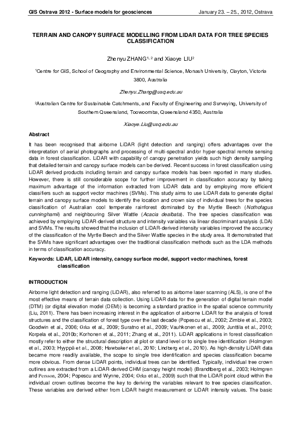 (PDF) Terrain and Canopy Surface Modelling from Lidar Data for Tree Species Classification
