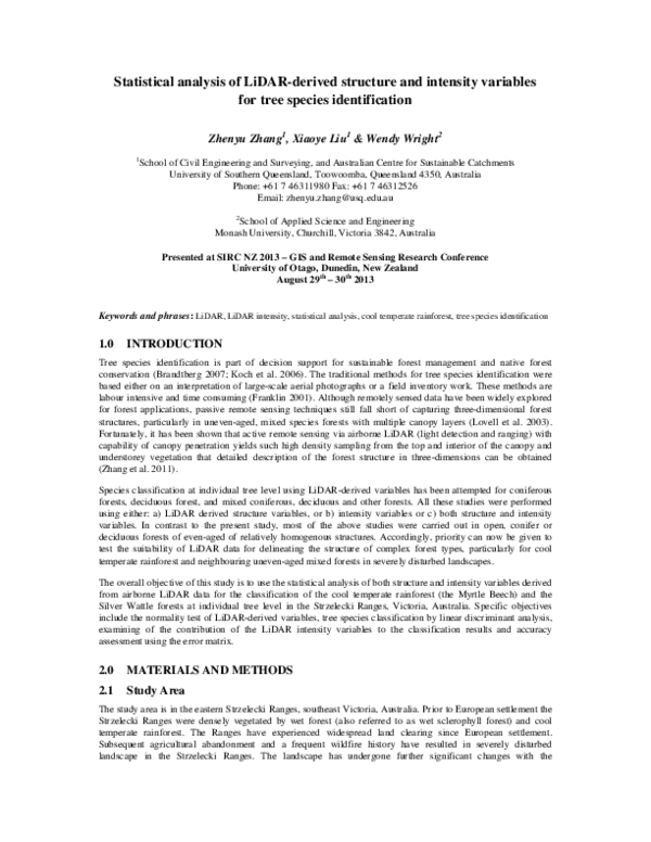 Pdf Statistical Analysis Of Lidar Derived Structure And Intensity