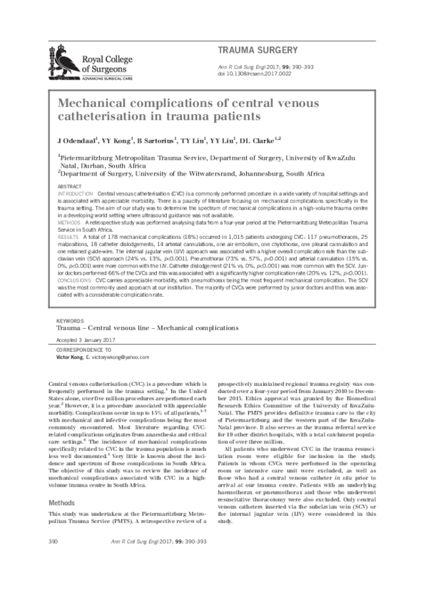 (PDF) Mechanical Complications of Central Venous Catheterization