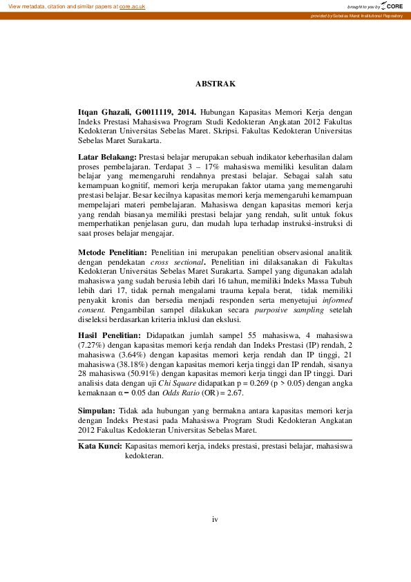 (PDF) Hubungan Kapasitas Memori Kerja dengan Indeks Prestasi Mahasiswa ...
