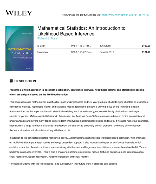 (PDF) Mathematical Statistics